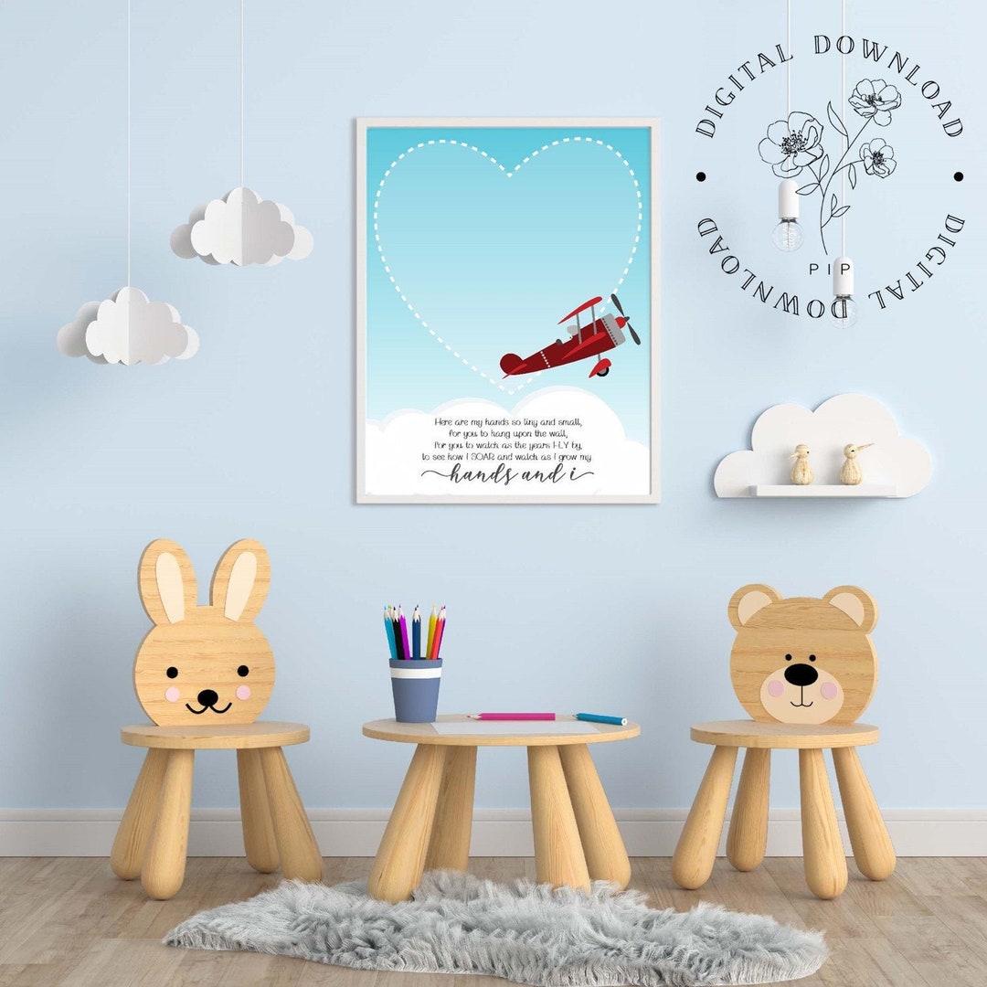 8.5x11 Printable Baby Handprint Art, Airplane Baby Nursery Child Boy ...