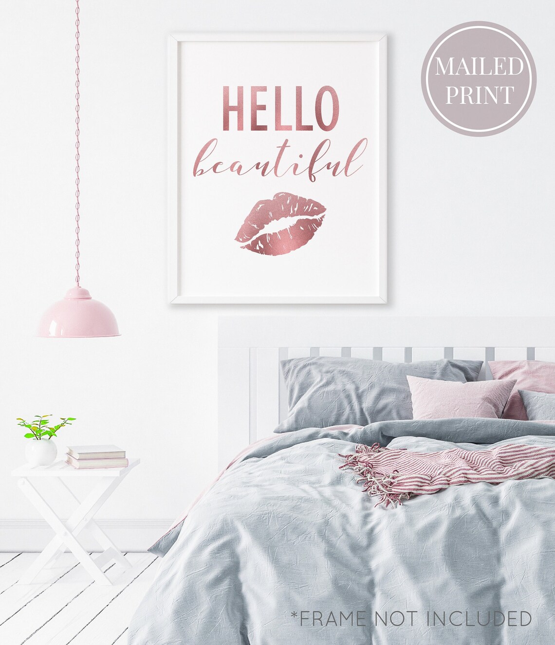 Hello Beautiful Rose Gold Wall Decor Mailed Print Bedroom | Etsy