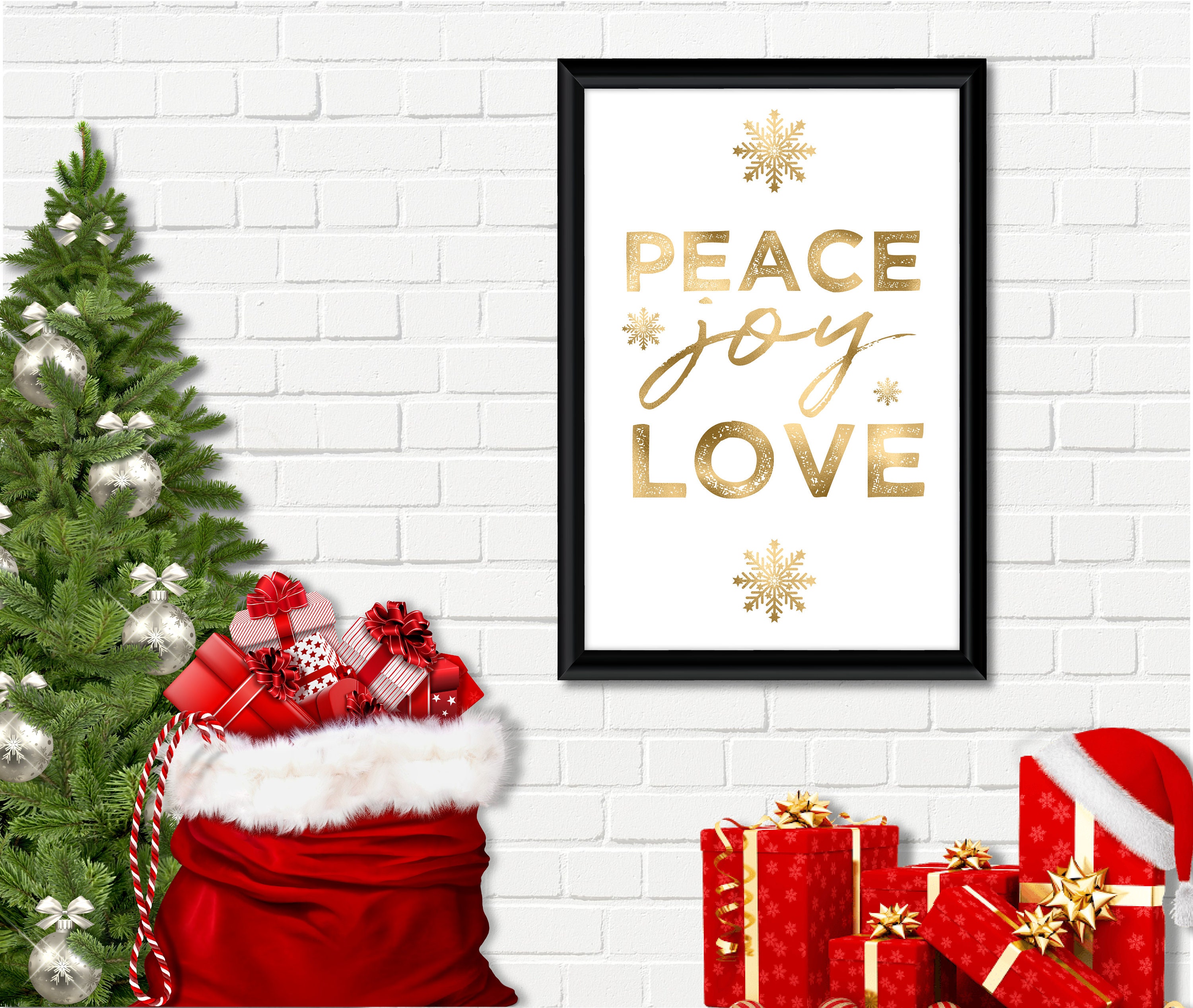 Peace Joy Love Gold Christmas Poster Xmas Print Holiday | Etsy