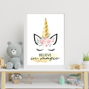 Magical Unicorn Printable Art, Believe in Magic, Unicorn Wall Decor ...