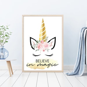 Magical Unicorn Printable Art, Believe in Magic, Unicorn Wall Decor ...