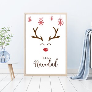 Feliz Navidad Reno, Cute Christmas Reindeer Poster, Xmas Print, Holiday ...