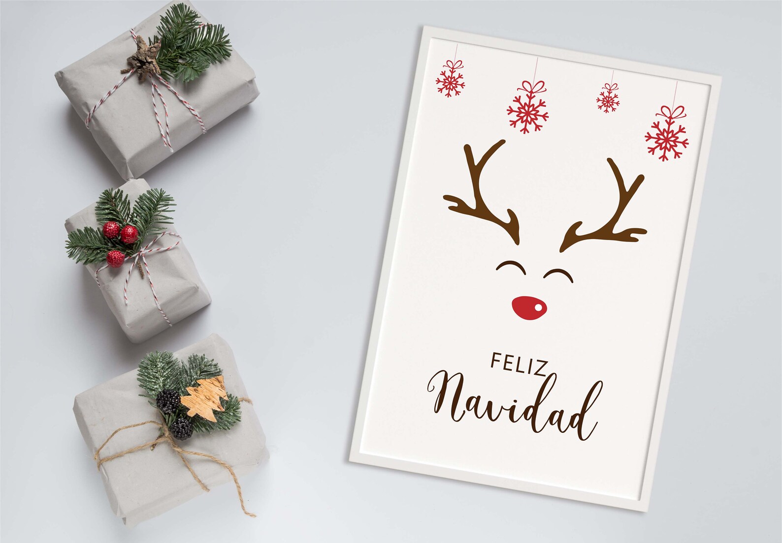 Feliz Navidad Reno, Cute Christmas Reindeer Poster, Xmas Print, Holiday ...