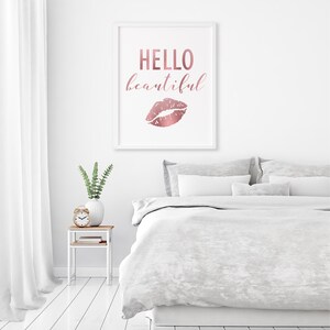 Hello Beautiful Rose Gold Wall Decor Mailed Print, Bedroom Art ...