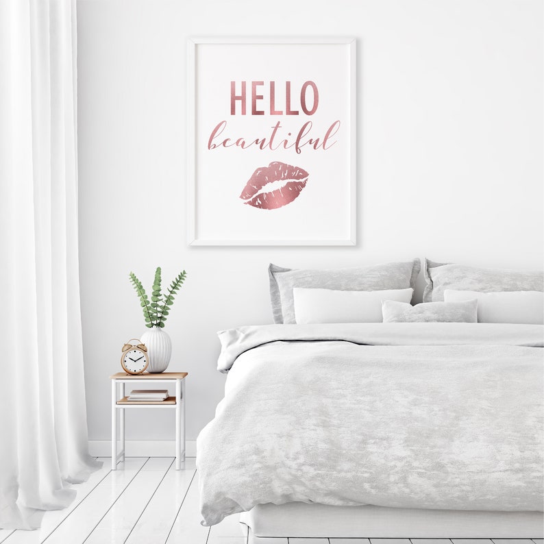 Hello Beautiful Rose Gold Wall Decor Mailed Print Bedroom | Etsy