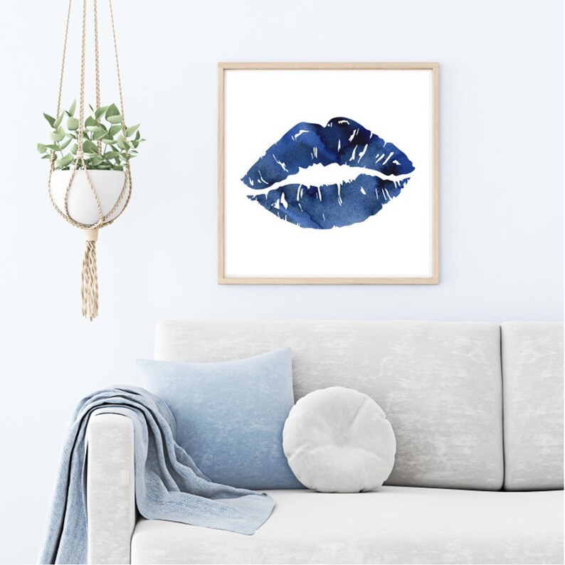 Watercolor Blue Lips Instant Download Lips Wall Art - Etsy