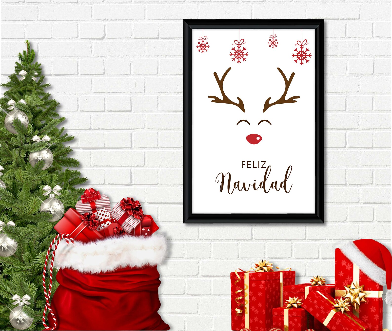 Feliz Navidad Reno, Cute Christmas Reindeer Poster, Xmas Print, Holiday ...