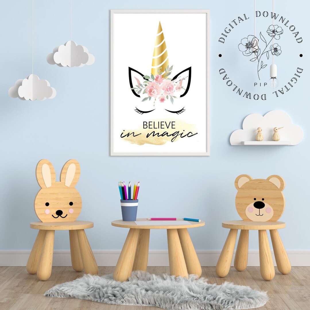 Magical Unicorn Printable Art, Believe in Magic, Unicorn Wall Decor ...