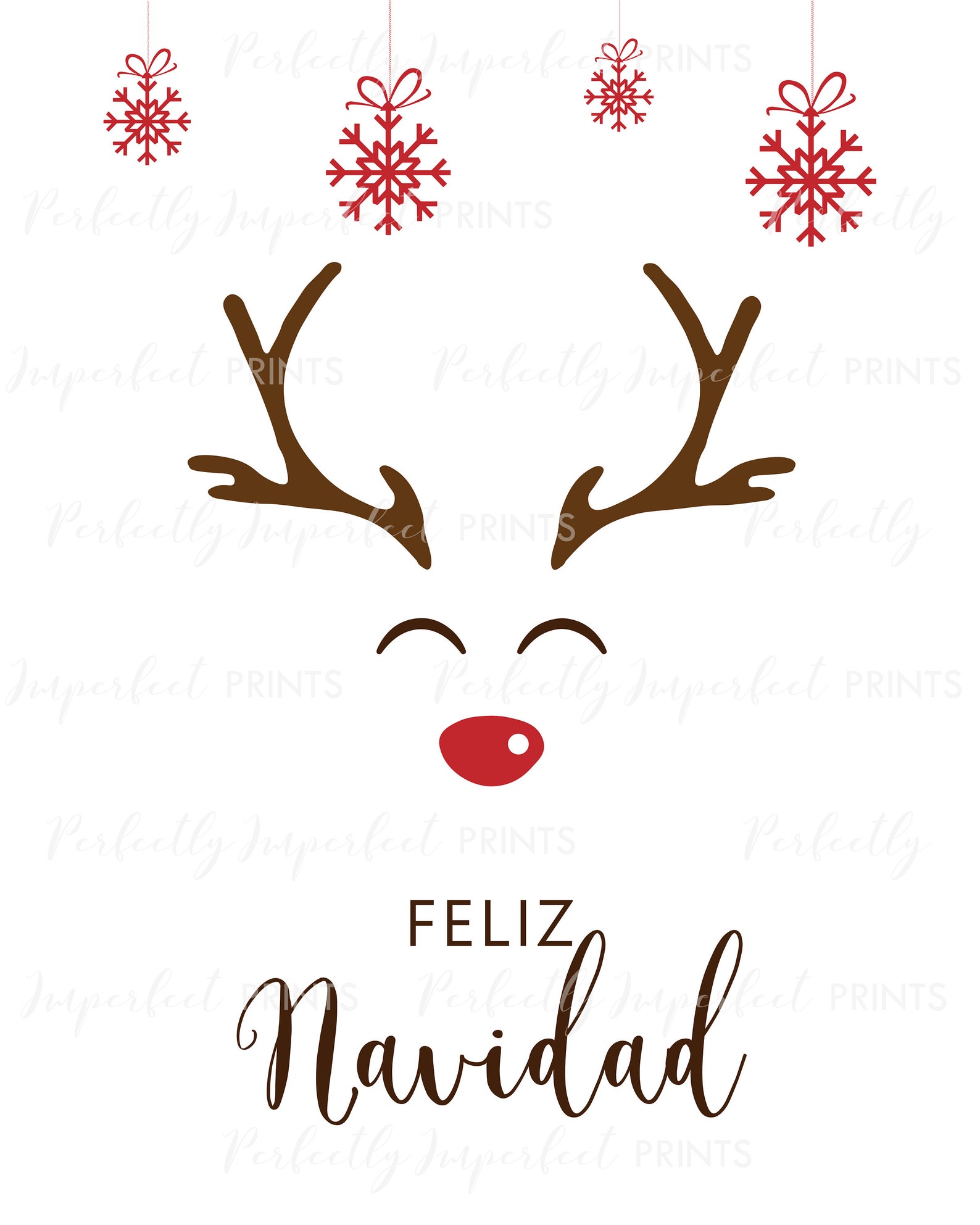 Feliz Navidad Reno, Cute Christmas Reindeer Poster, Xmas Print, Holiday ...