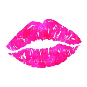 Watercolor Hot Pink Lips Instant Download, Lips Wall Art, Minimalist ...