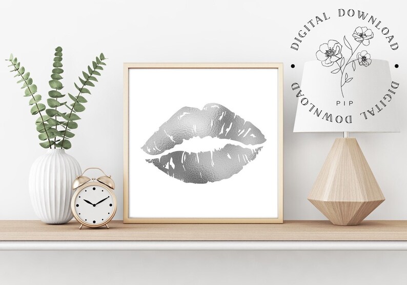 Metallic Silver Lips Lips Wall Art Minimalist Home Decor - Etsy