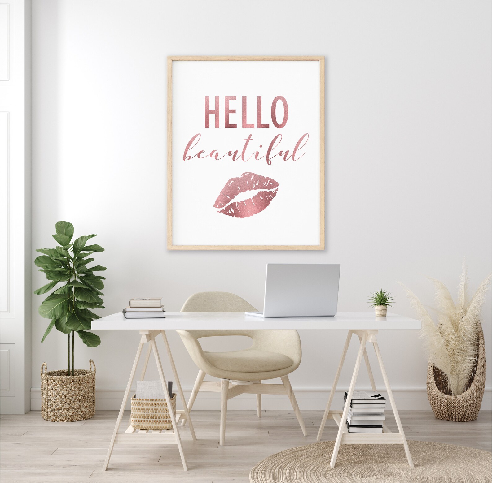 Hello Beautiful Rose Gold Wall Decor Mailed Print Bedroom | Etsy