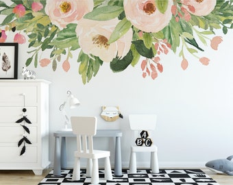 AILEEN Border Frame Nursery Decor Watercolor Flowers Pink Blue | Etsy