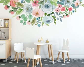 AILEEN Border Frame Nursery Decor Watercolor Flowers Pink Blue | Etsy