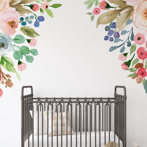 DANY Corners Wall Flowers Bouquet Pastel Colors Decal Girl | Etsy