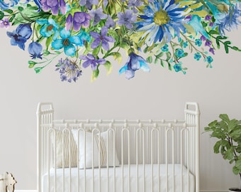 AILEEN Border Frame Nursery Decor Watercolor Flowers Pink Blue | Etsy