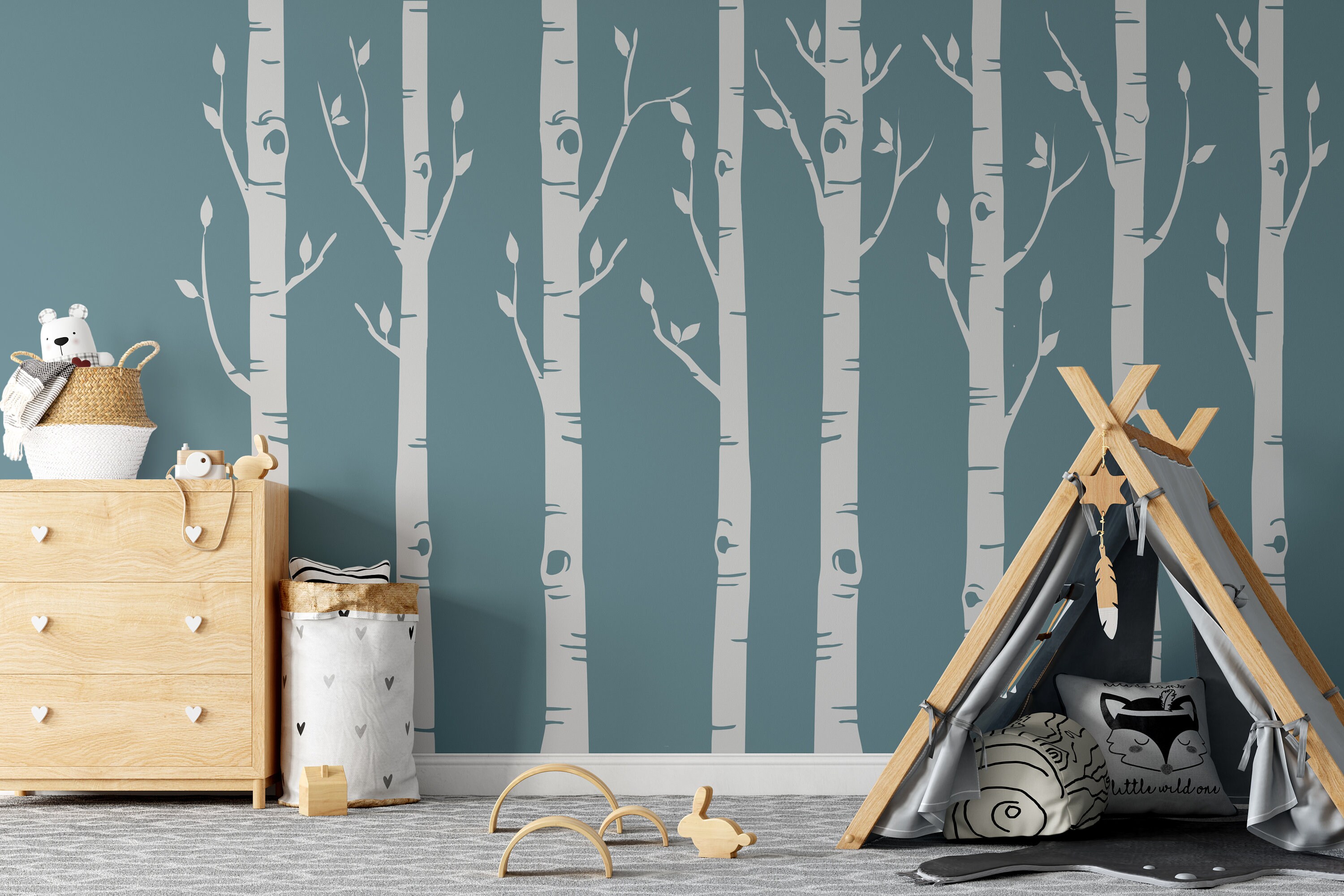 Woodland Nursery Decor 8 Birch Trees Forest Wall Decal Neutral | Etsy