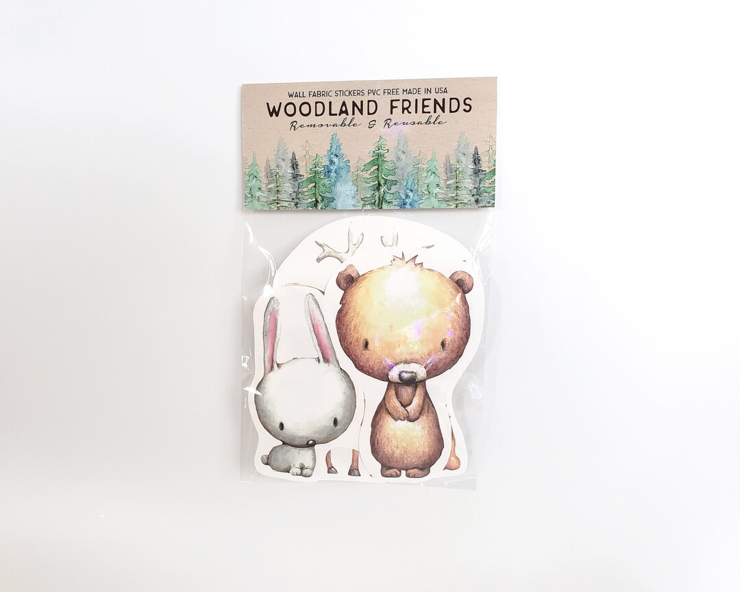 5 Woodland Friends Stickers SET Baby Animals Fox Bear Bunny Raccoon ...
