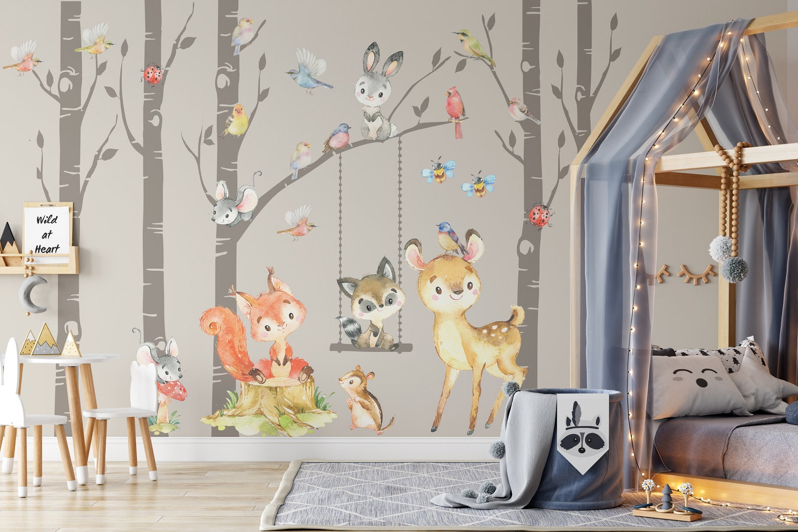 Woodland Nursery Décor 6 Birch Trees Forest Animals Fox Deer - Etsy