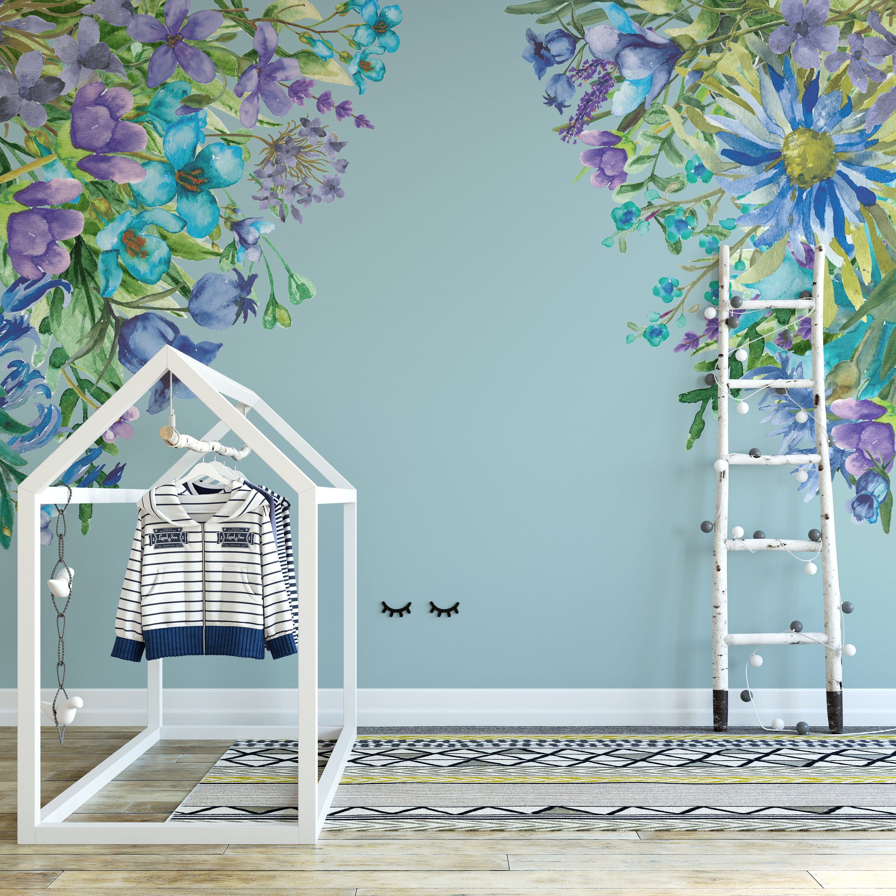SAMPLES Wild Blue Wall Flowers Corners Border Frame Wall Decal - Etsy