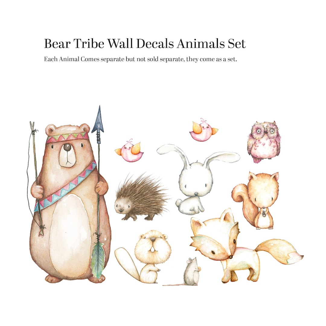BEAR TRIBE Woodland Nursery Decor Forest Animals Tribal Bear With Bow ...