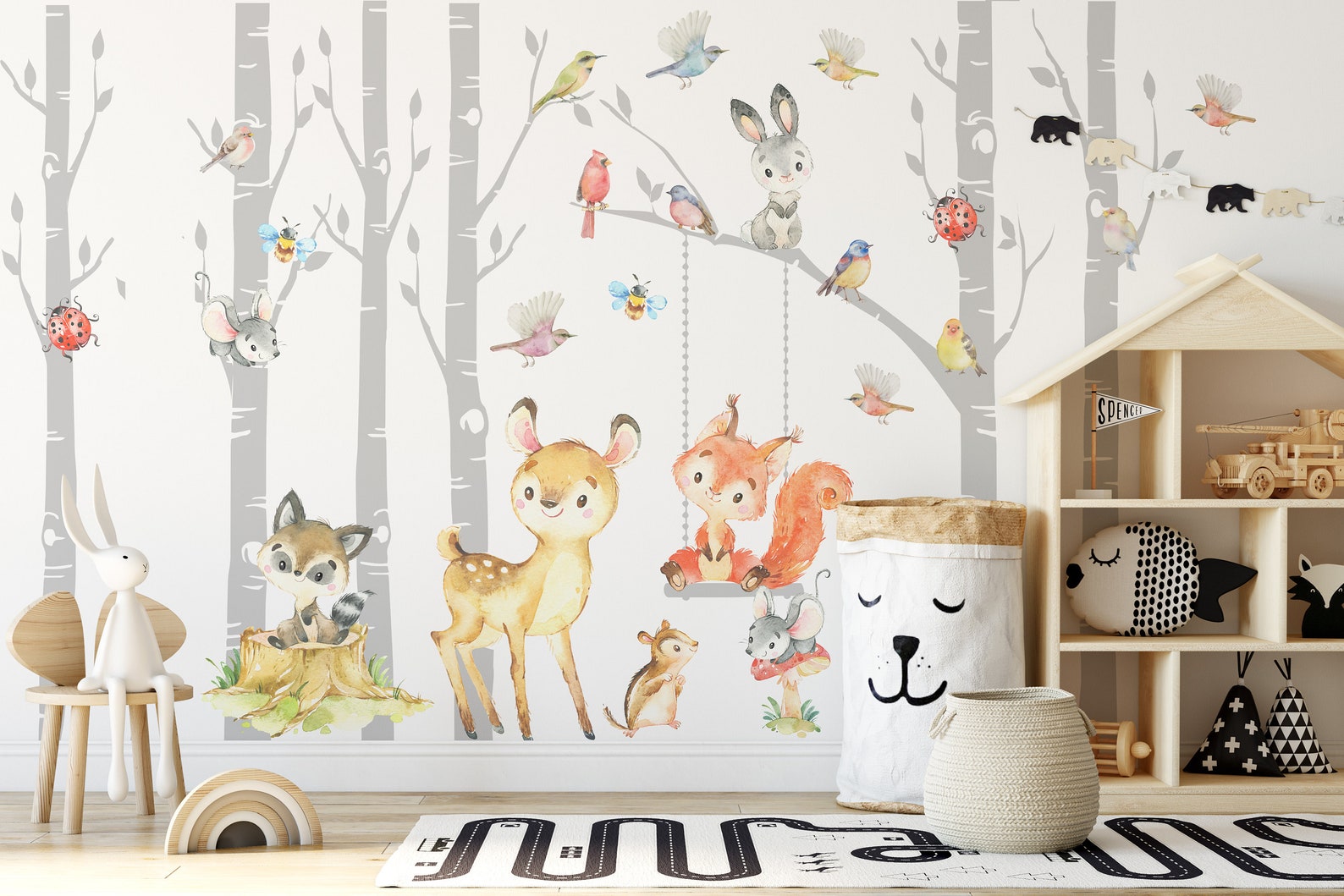 Woodland Nursery Décor 6 Birch Trees Forest Animals Fox Deer - Etsy