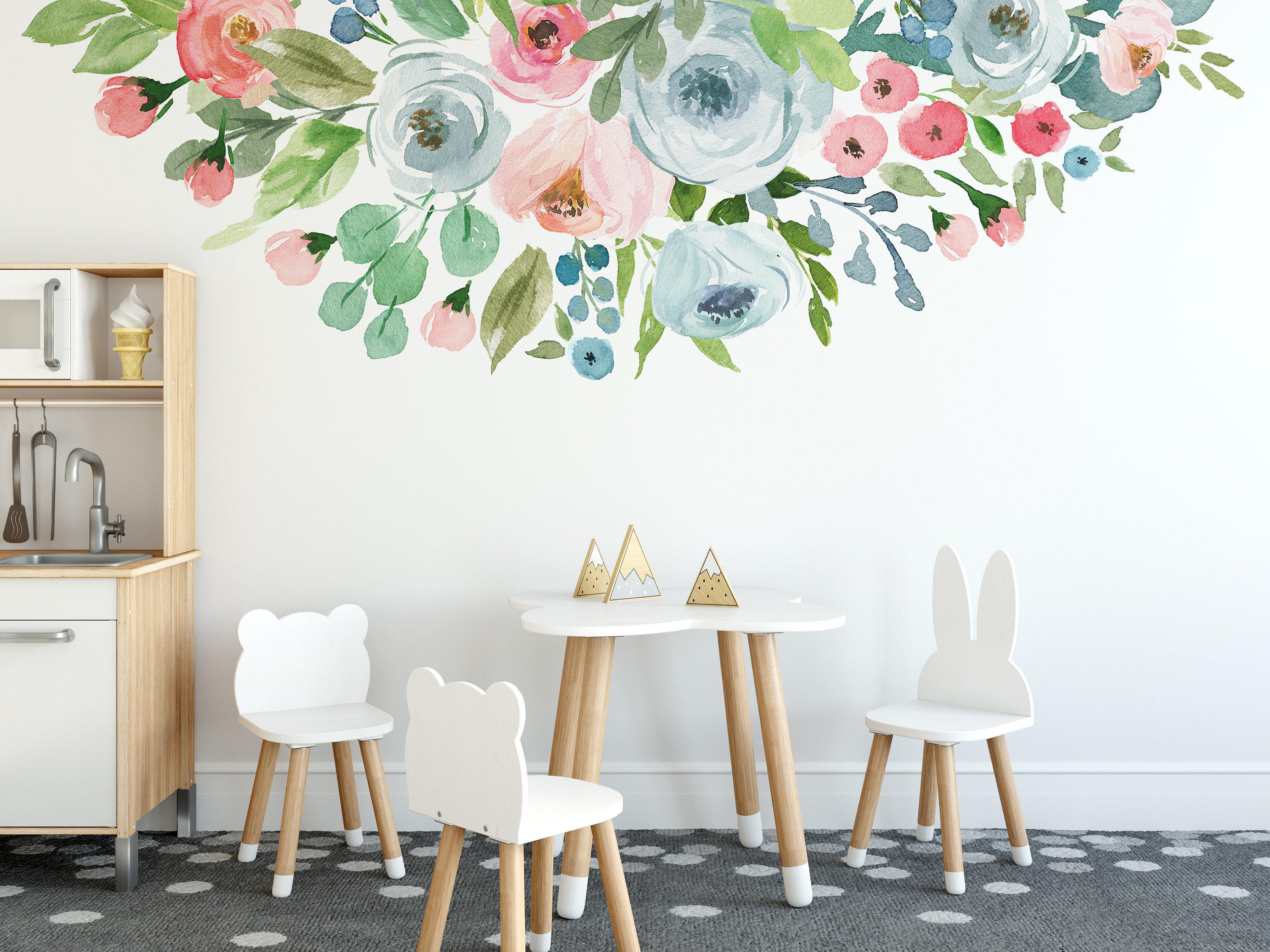 SAMPLES DANY Wall Flowers Pastel Colors Corners Border Frame Wall Decal ...