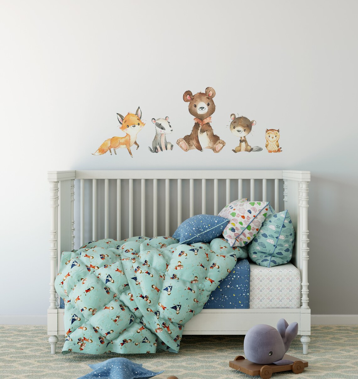 Woodland Nursery Décor Forest Animals Set 4 Bear Fox Badger | Etsy