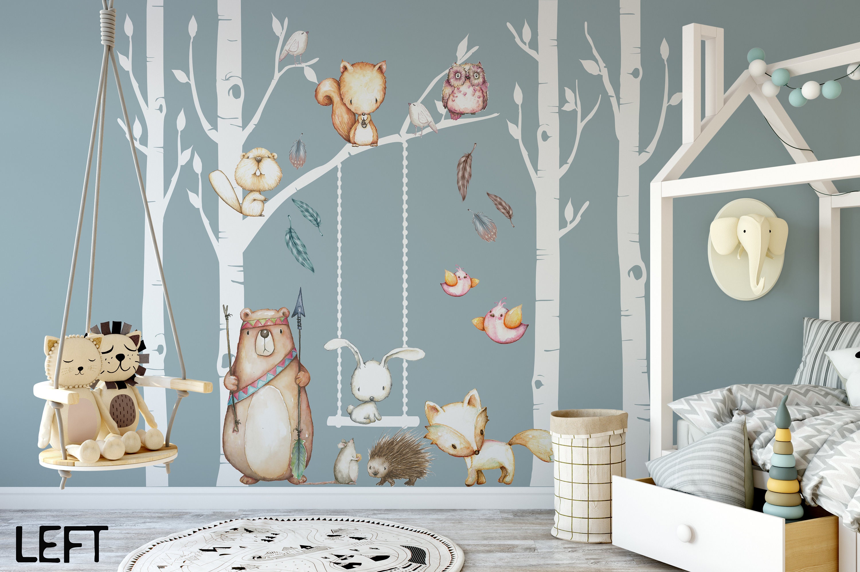 Woodland Nursery Décor 4 Birch Trees Forest Animals Bear Tribe | Etsy