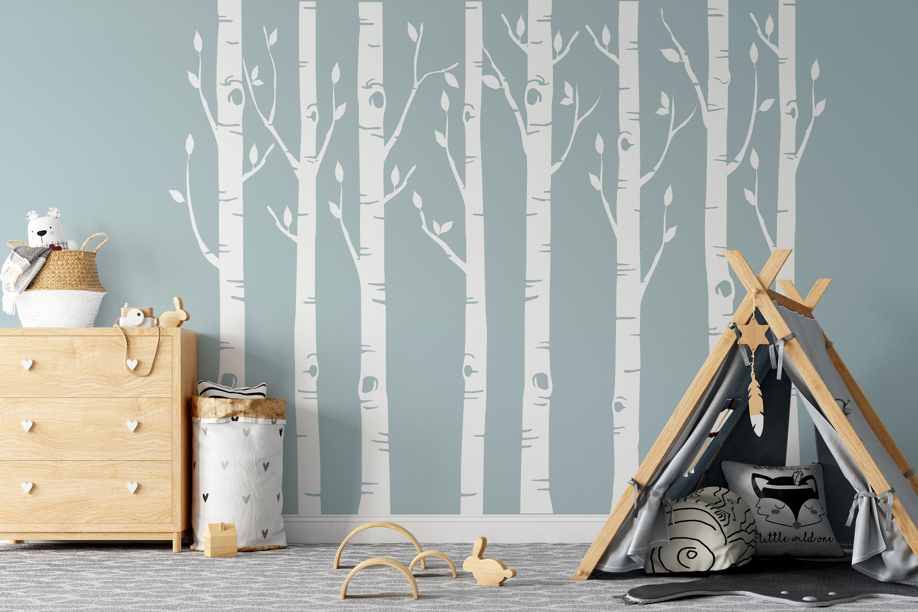 Woodland Nursery Decor 8 Birch Trees Forest Wall Decal Neutral Boy Girl ...