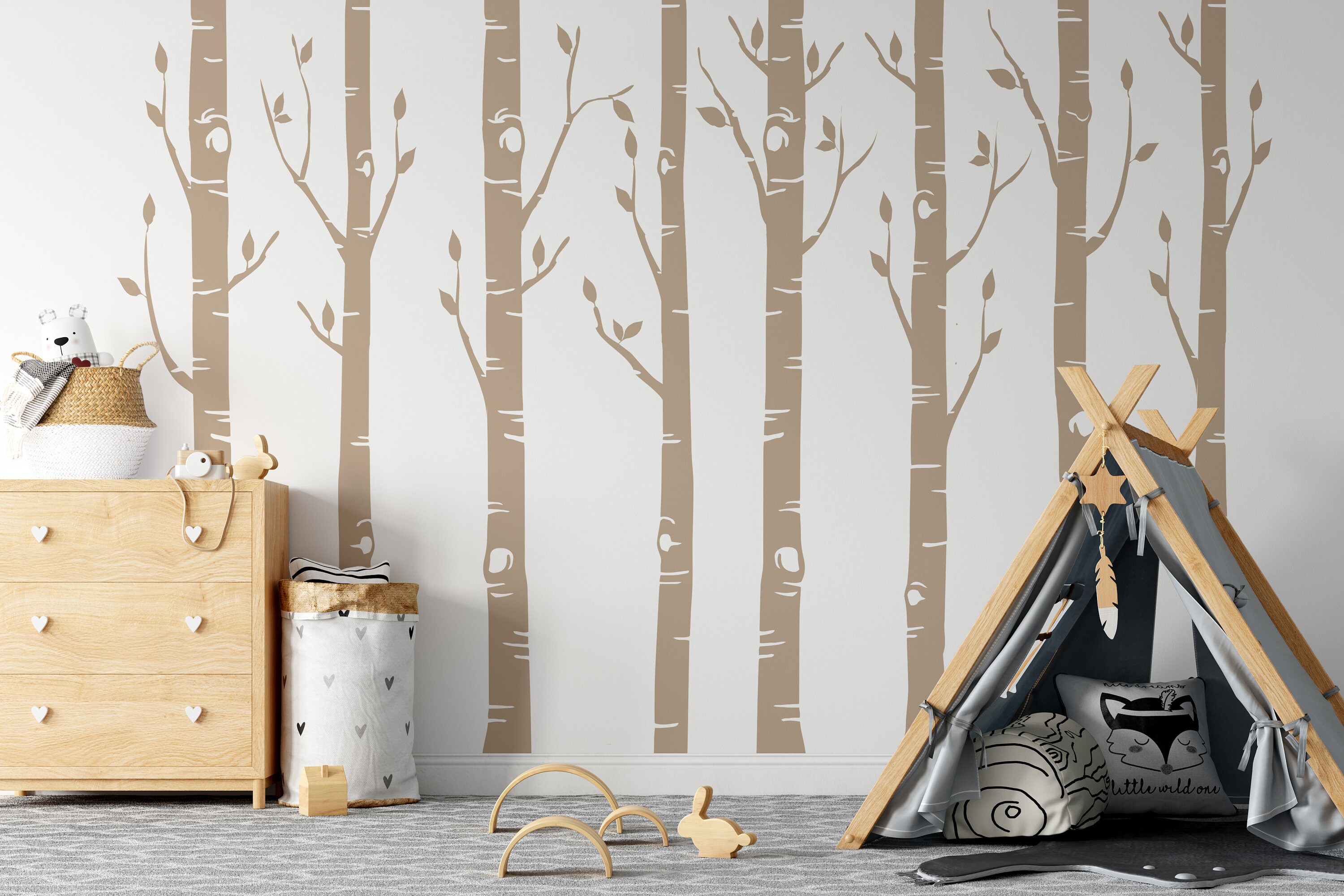Woodland Nursery Decor 8 Birch Trees Forest Wall Decal Neutral Boy Girl ...