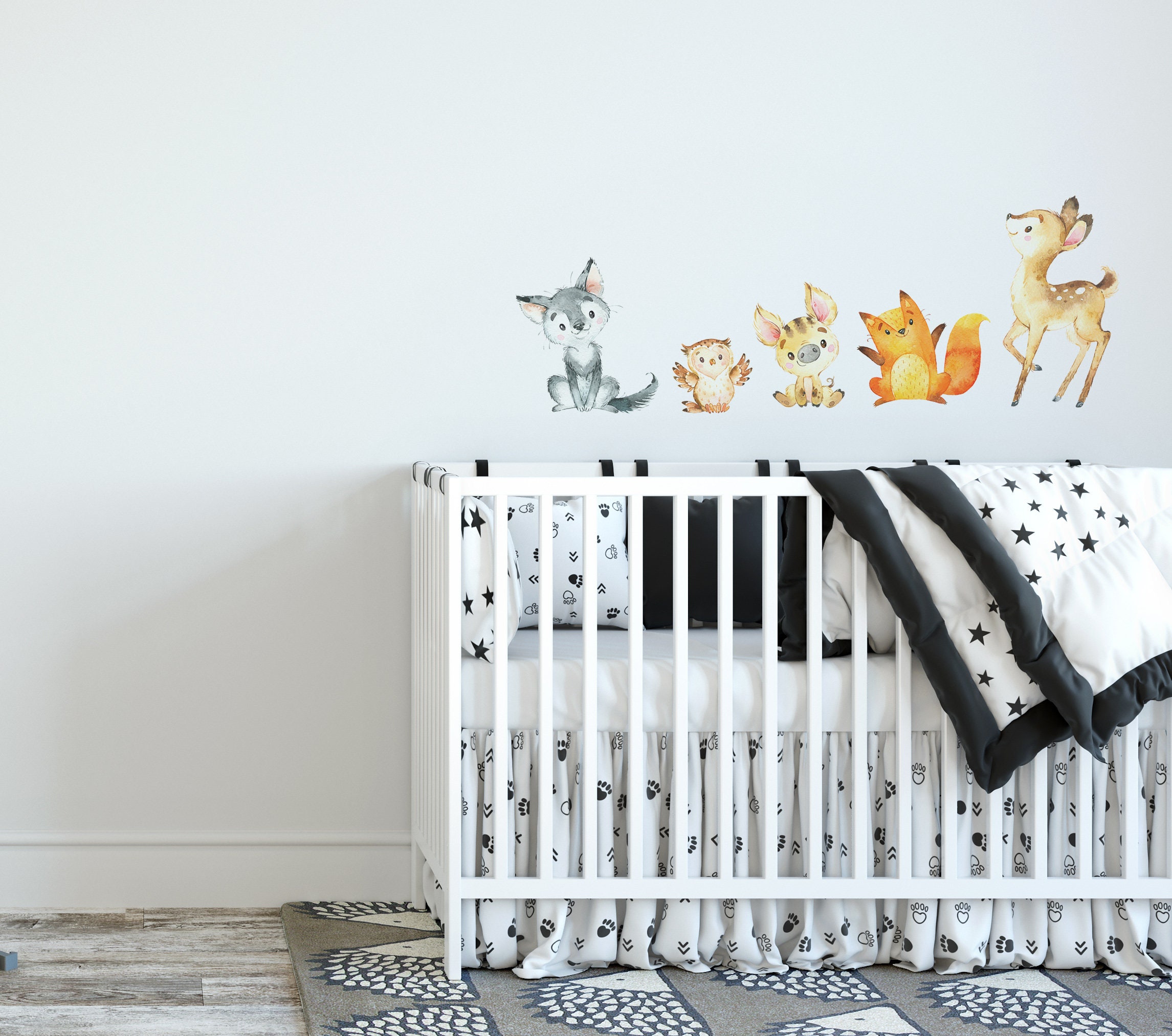 Woodland Nursery Décor Forest Animals Set 5 Deer Fox Wolf Pig | Etsy