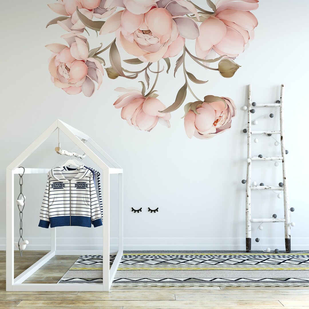 SAMPLES LUCIA Wall Art Décor Border Flowers PINK Roses Peonies Bouquet ...