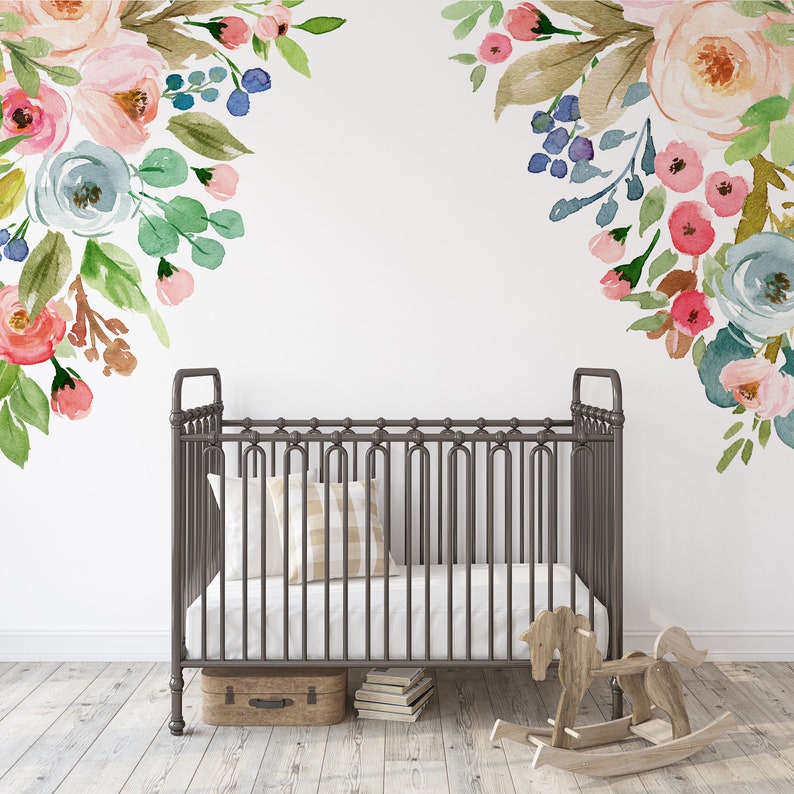 SAMPLES Carly Wall Flowers Pastel Colors Corners Border Frame Wall ...