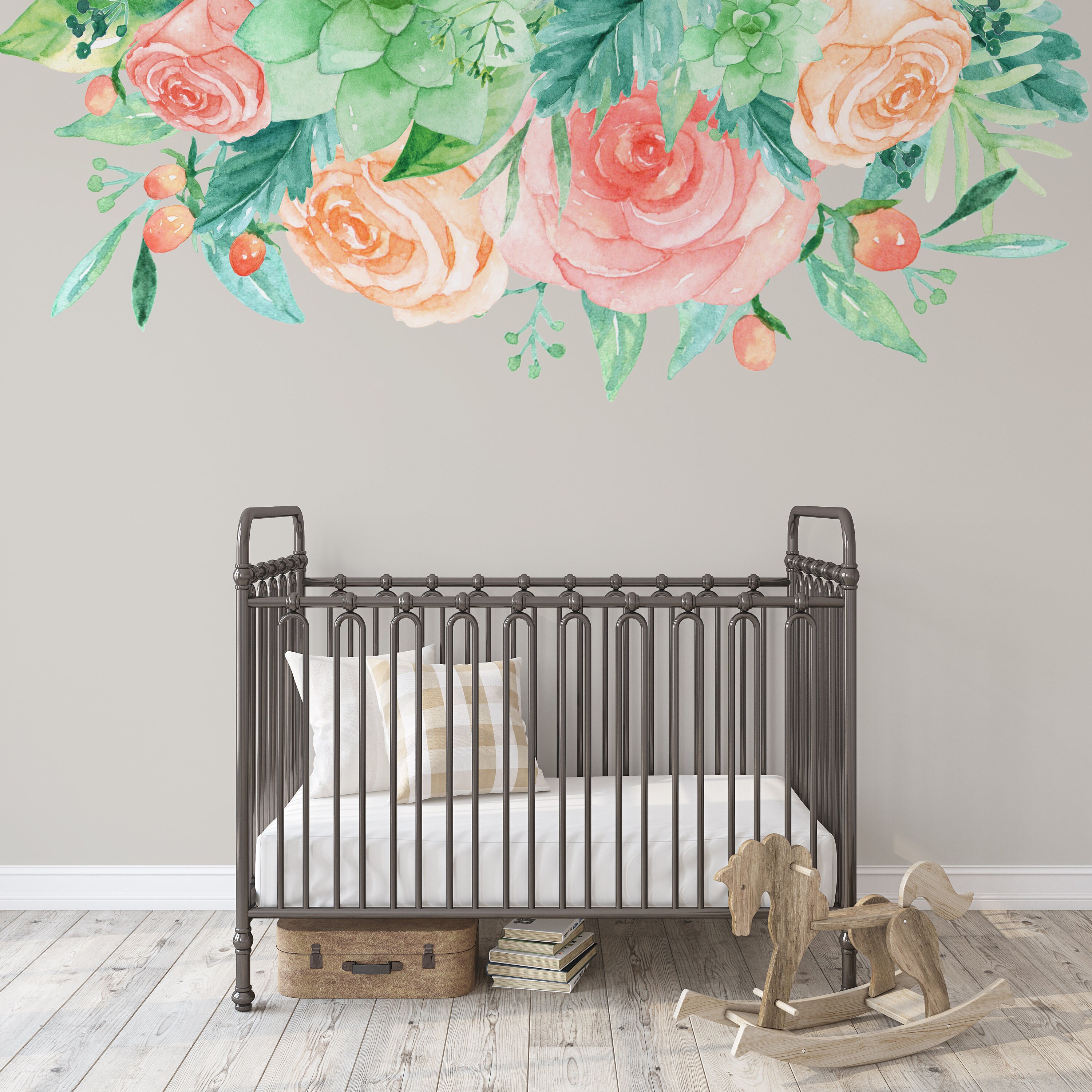 AILEEN Border Frame Nursery Decor Watercolor Flowers Pink Blue Pastel ...