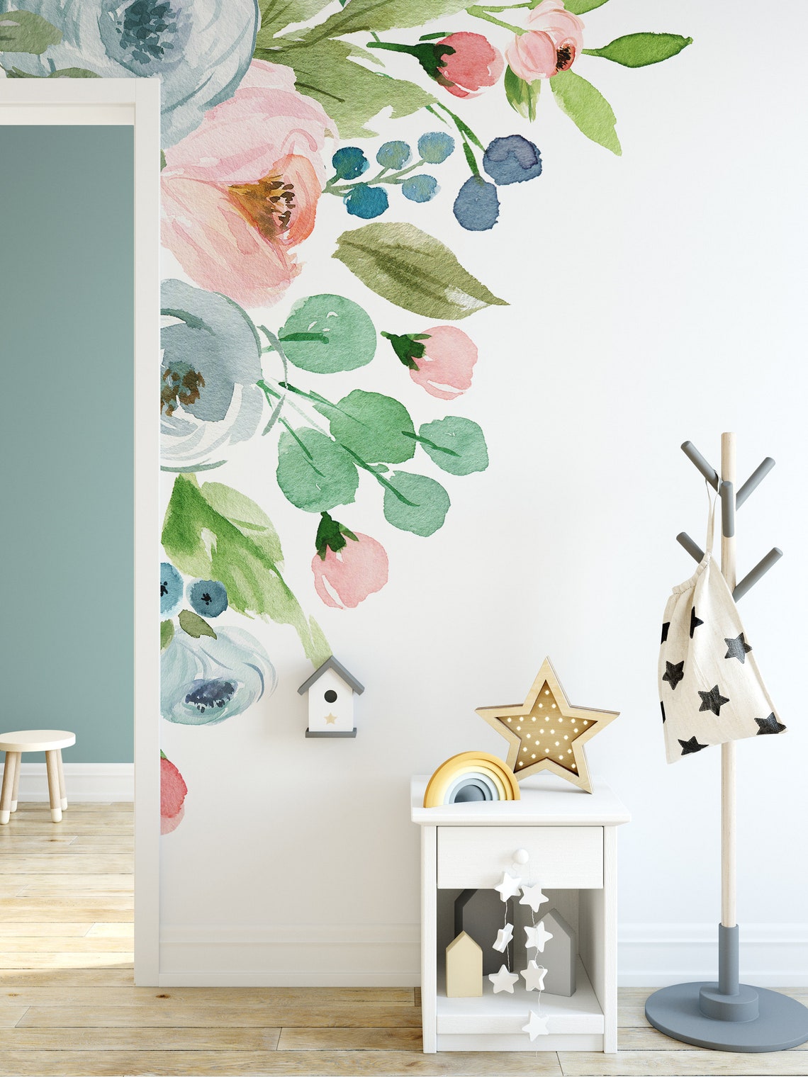 SAMPLES DANY Wall Flowers Pastel Colors Corners Border Frame Wall Decal ...