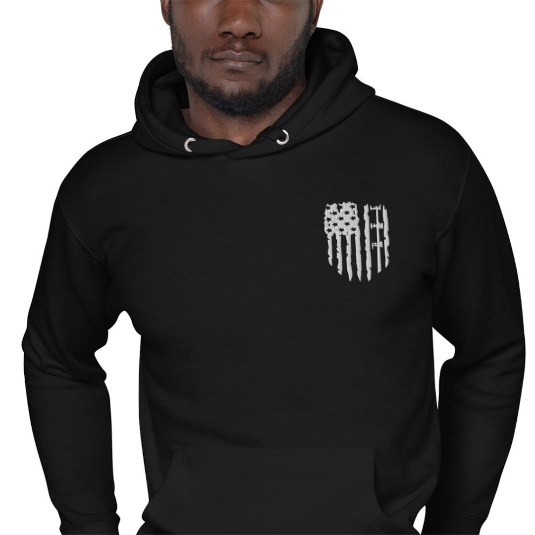 Distressed American Flag Monopole Embroidered Hoodie - Screen Printed ...