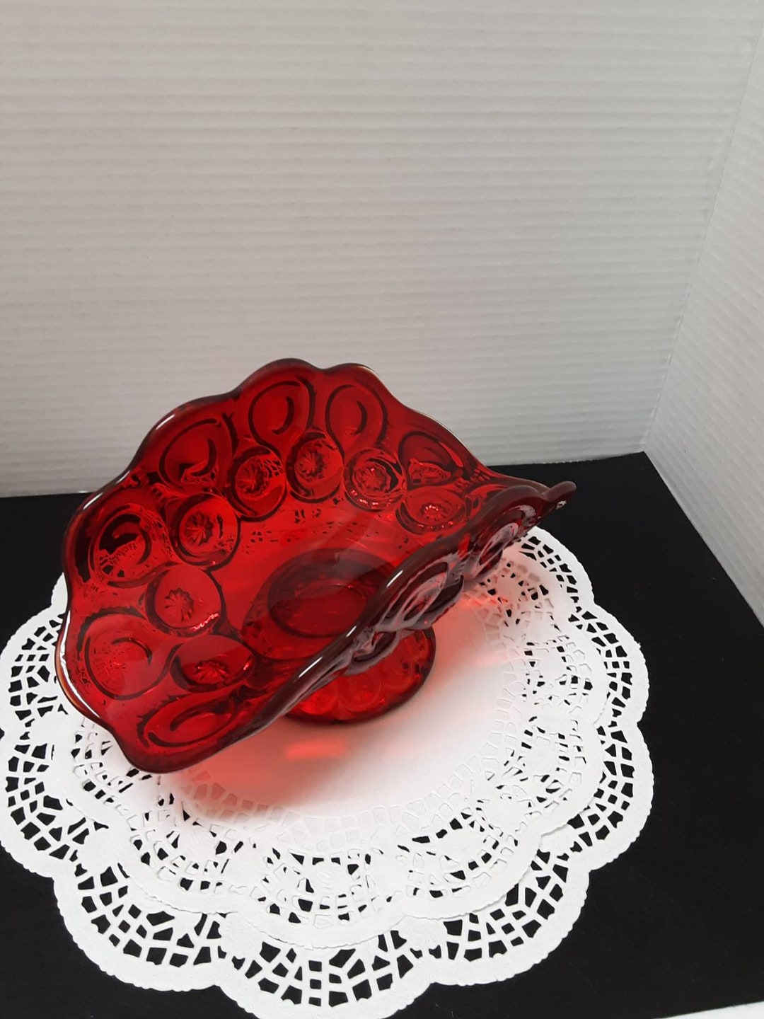 Amberina Glass Banana Boat Moon and Stars Pattern Compote Dish With ...