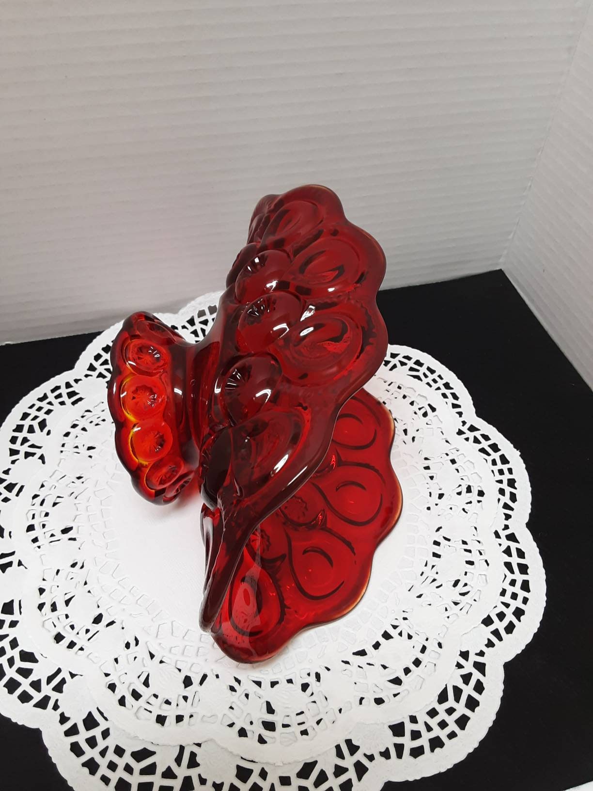 Amberina Glass Banana Boat Moon and Stars Pattern Compote Dish With ...