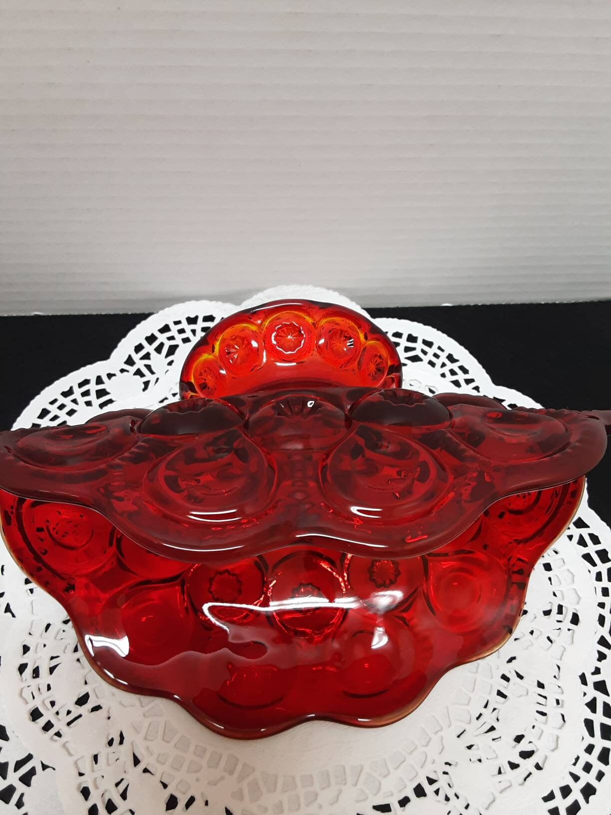 Amberina Glass Banana Boat Moon and Stars Pattern Compote Dish With ...