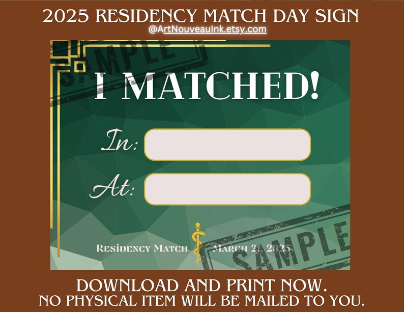 Green Gold Match Day Residency 2025 Sign, Medical Doctor Graduation ...