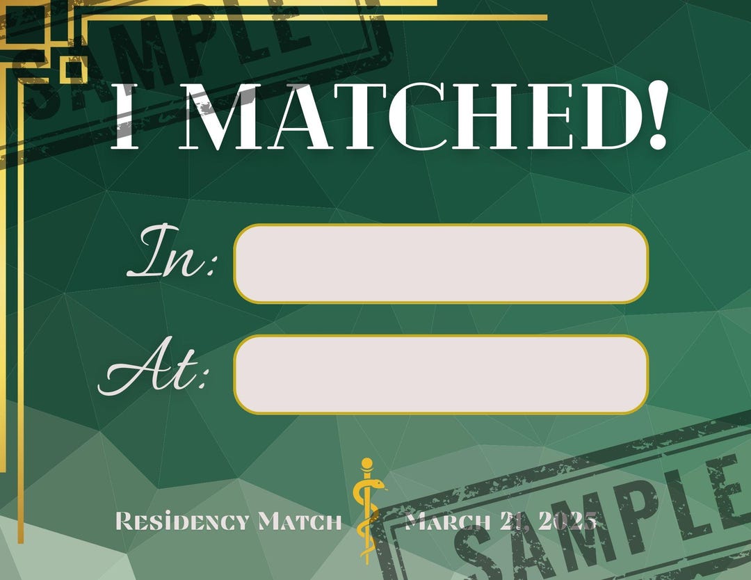 Green Gold Match Day Residency 2025 Sign, Medical Doctor Graduation ...