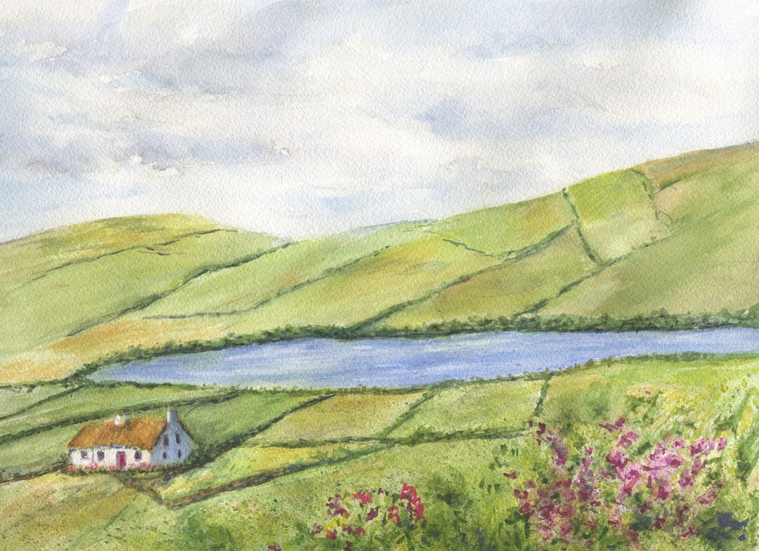 Irish Countryside 2: Irish Cottage, Ireland Landscape, Watercolor Print ...