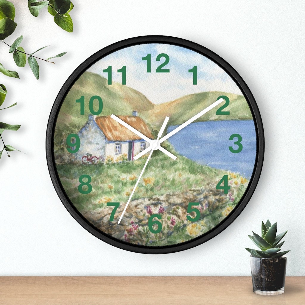 Irish Cottage Wall Clock Ireland Landscape Painting Irish Watercolor ...
