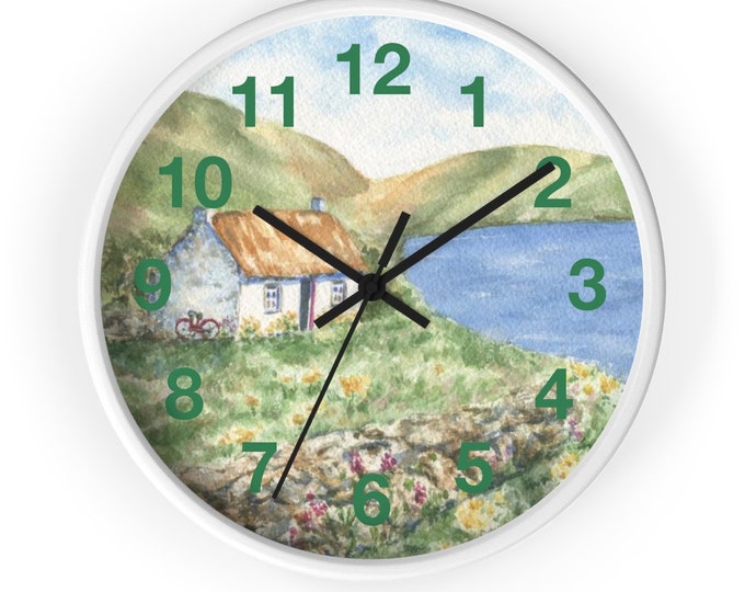 Irish Cottage Wall Clock Ireland Landscape Painting Irish Watercolor ...