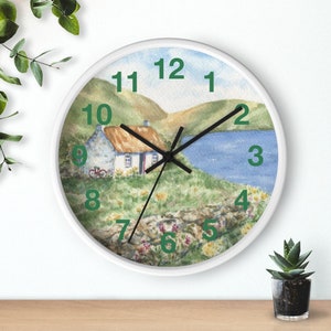 Irish Cottage Wall Clock Ireland Landscape Painting Irish Watercolor ...