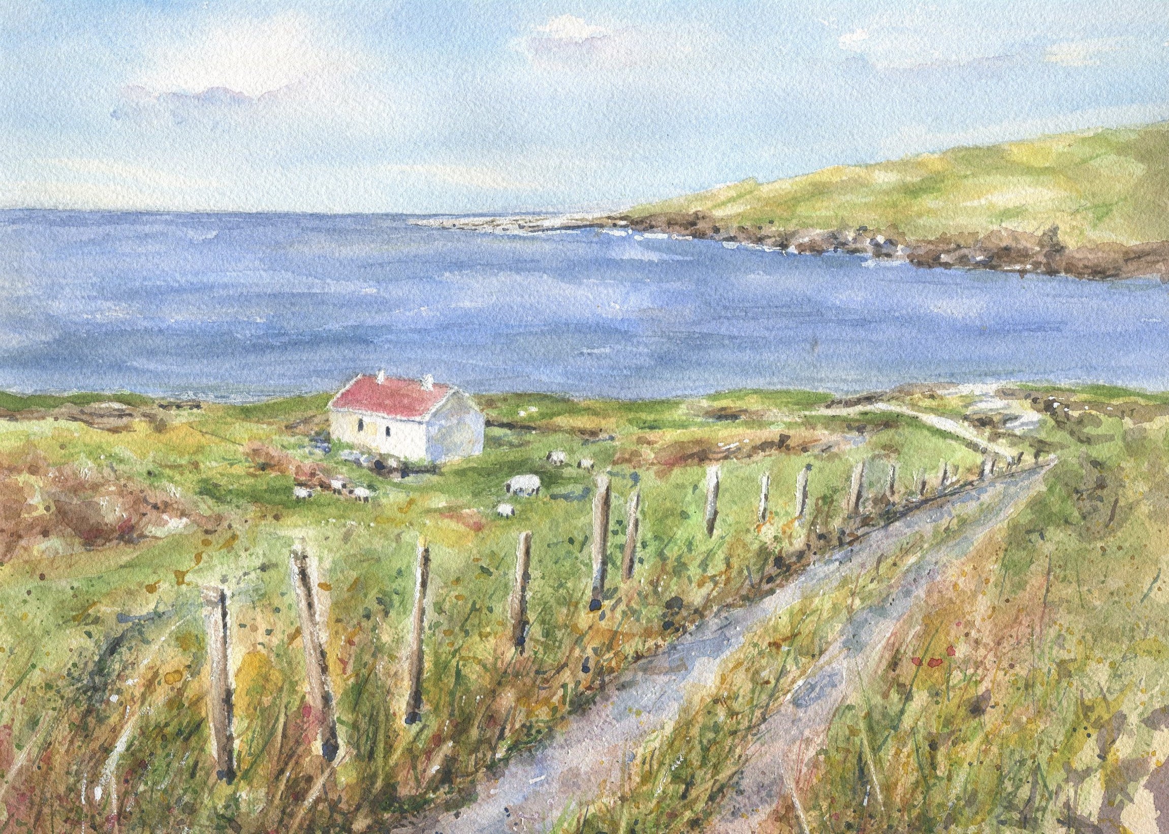 Wild Atlantic Way Irish Landscape, Ireland Watercolor Painting, Irish ...