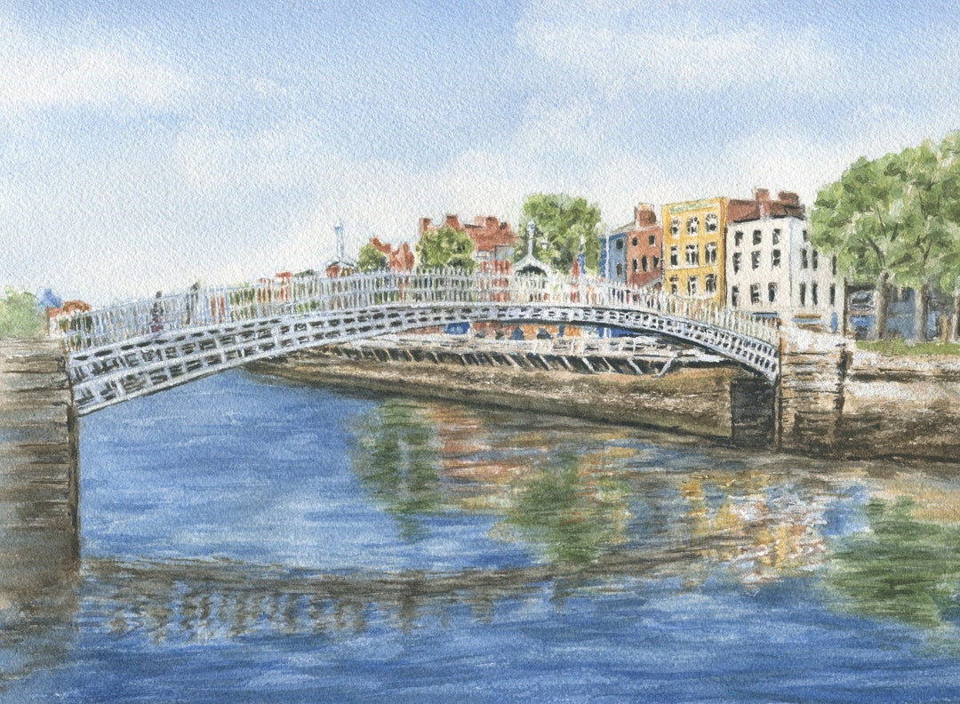 Ha'penny Bridge Dublin Ireland Watercolor Prints, River Liffey Dublin ...
