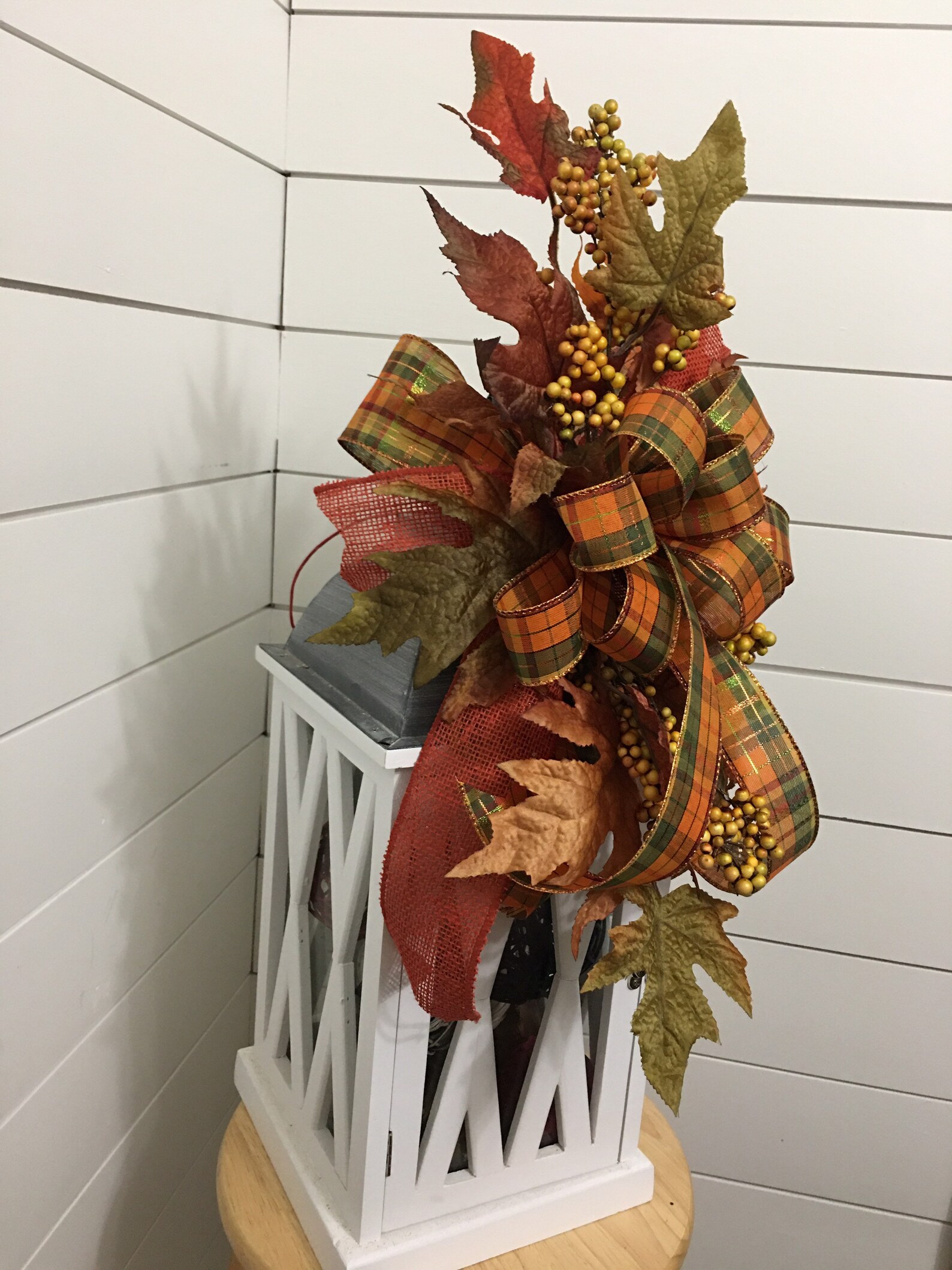 Fall Lantern Topper Swag Lantern Bow Autumn Wreath - Etsy