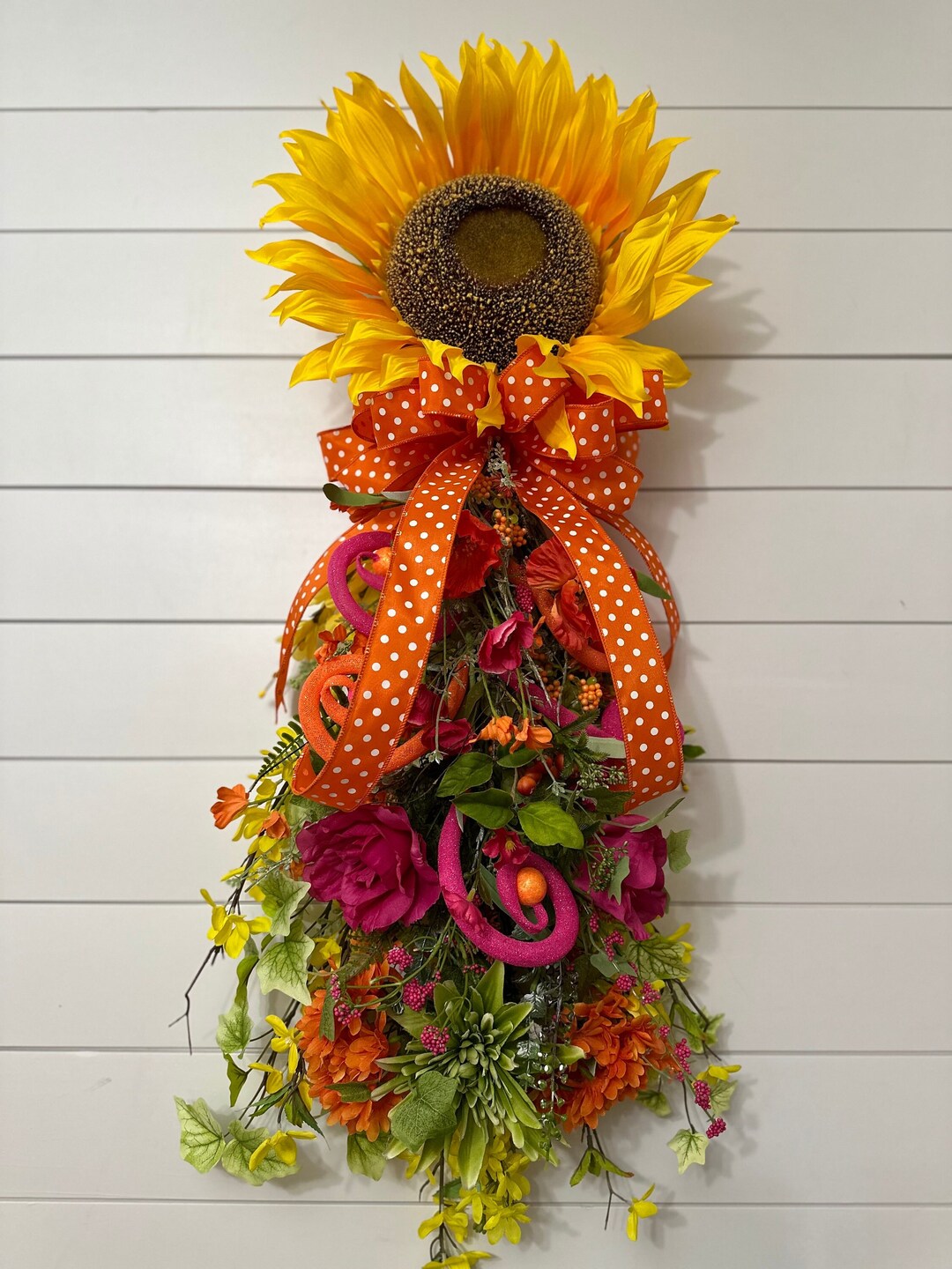 Sunflower Swag for Front Door, Everyday Teardrop Wreath With Yellow ...